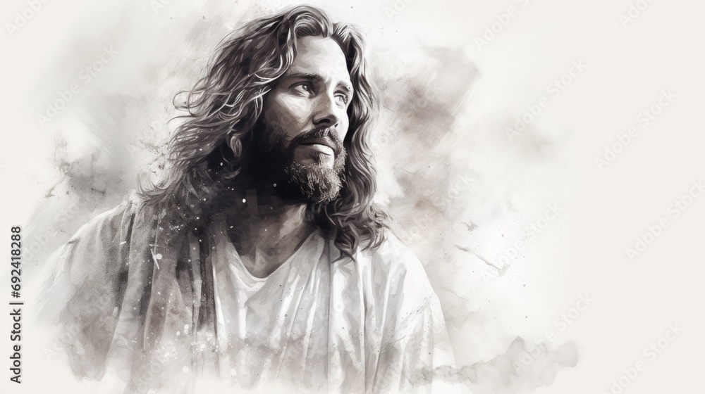 Jesus Christ. Hand drawn illustration. Black and white silhouette Stock ...