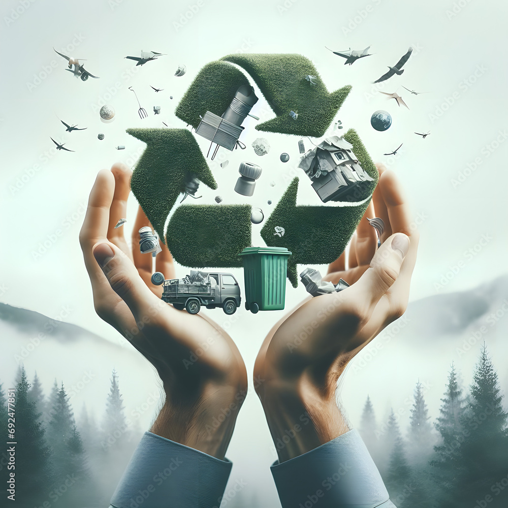 Recycling materials in shape of recycling symbol, Materiales de ...