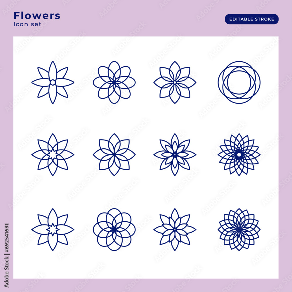 Collection d'icones de fleurs. Symbole fleuris de fleur en mandala ...
