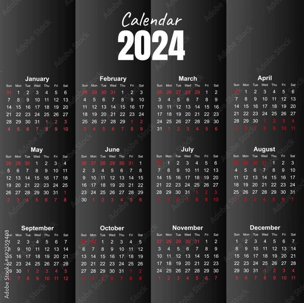 Vector de Stock Wall Calendar 2024 with 12 months. Full year calendar ...