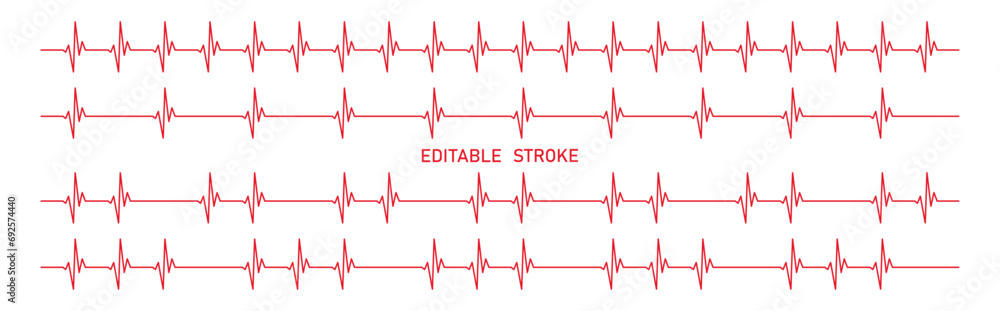 Red editable line, ecg, ekg design, cardio diagnosis vector set. Heart ...