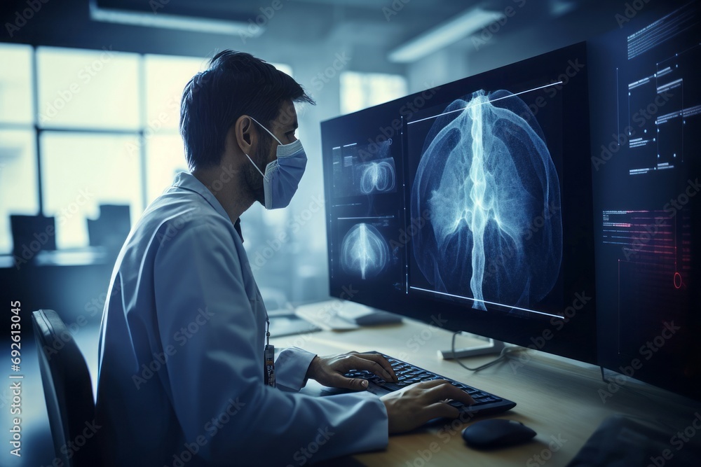 Diagnose lungs treatment on computer screen. Doctor analyzing body ...