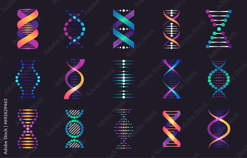 Dna spirals collection. Biotechnology and genetic research models. DNA ...