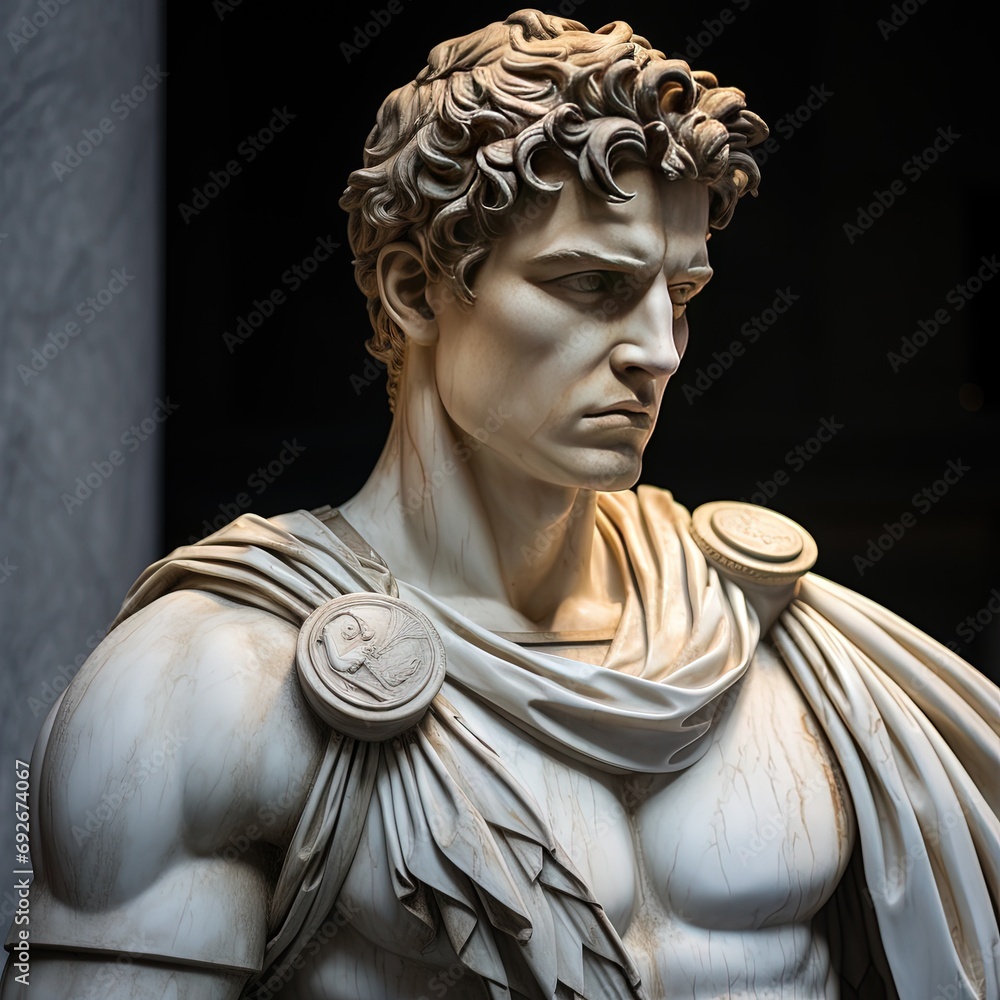Abstract ancient roman, greek stoic person with a muscular body, marble ...