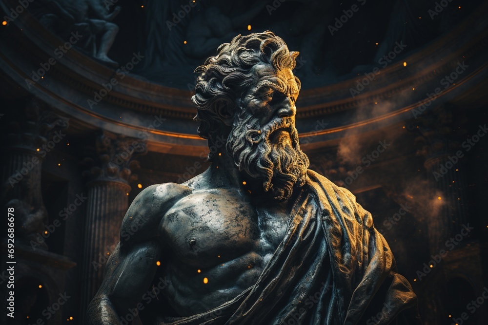 Abstract ancient roman, greek stoic person with a muscular body, marble ...