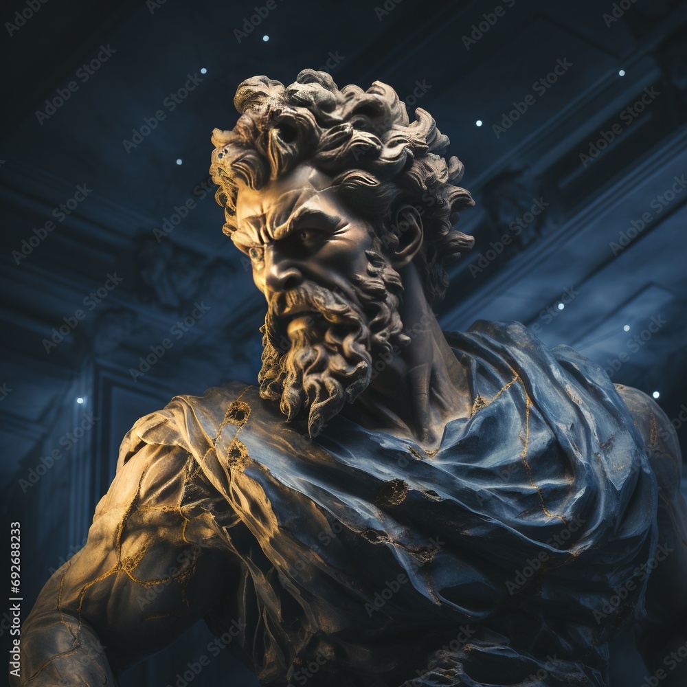 Abstract ancient roman, greek stoic person with a muscular body, marble ...