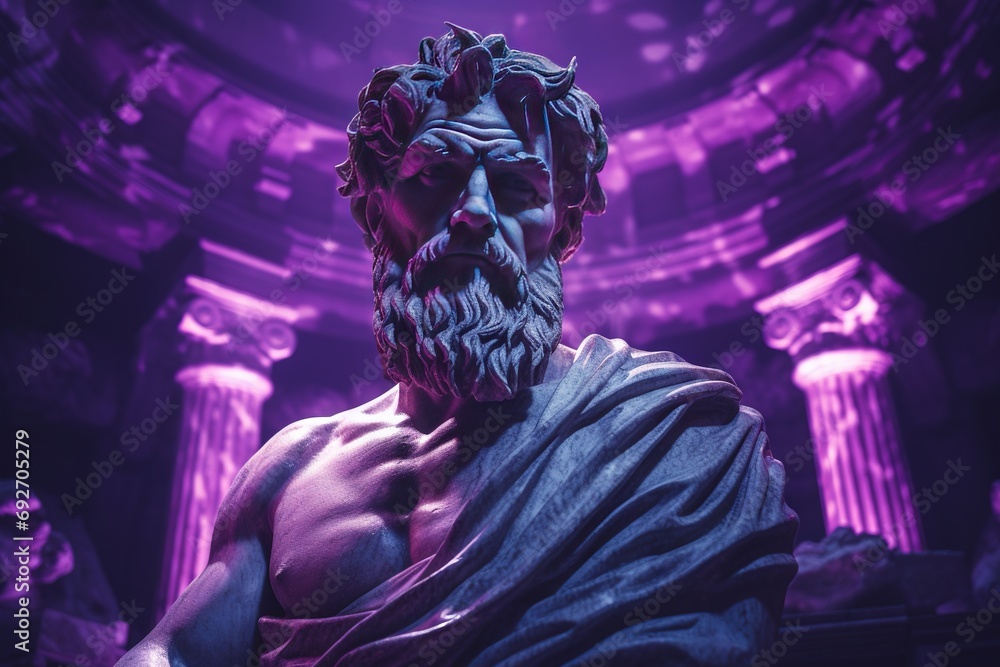 Abstract neon vibes ancient roman, greek stoic person, marble, stone ...