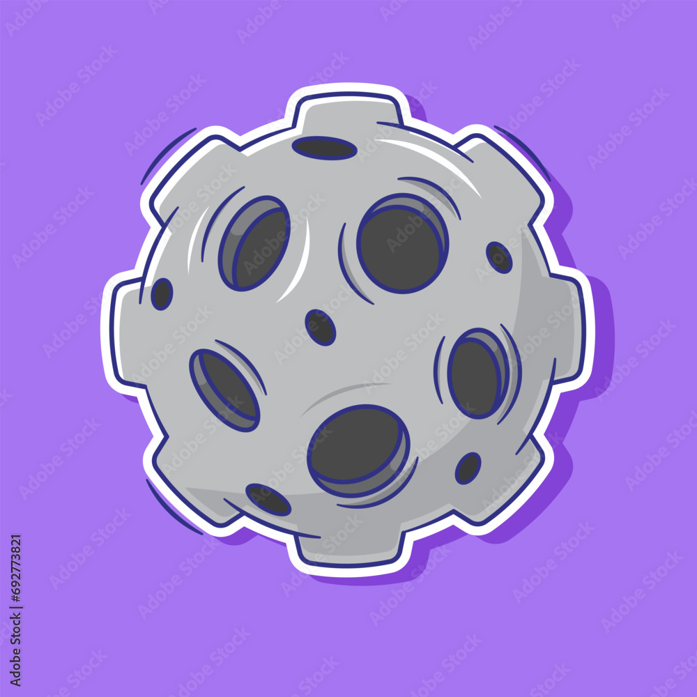 Flat vector sticker template with meteorite illustration. space mascot ...