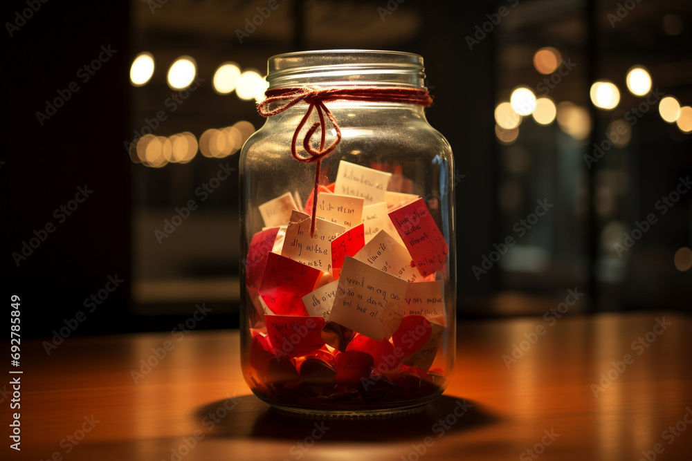 Glass Jar Filled with Love Messages and Folded Notes - Valentine's Day ...
