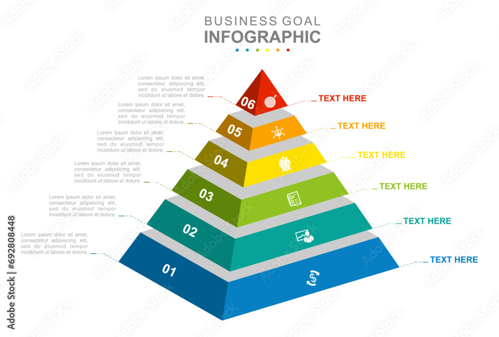 Infographic business template. 6 steps Mindmap pyramid diagram with ...