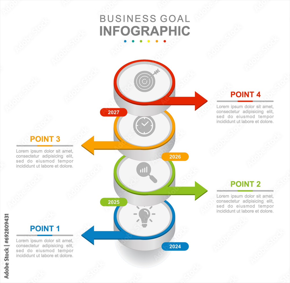 Infographic business template. 4 Steps Modern 3D Timeline diagram calendar with arrows. Concept ...
