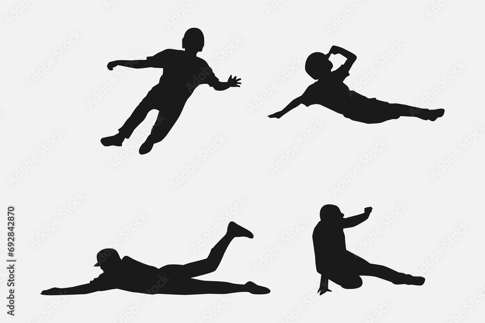 set of silhouettes of baseball player doing sliding. with different ...