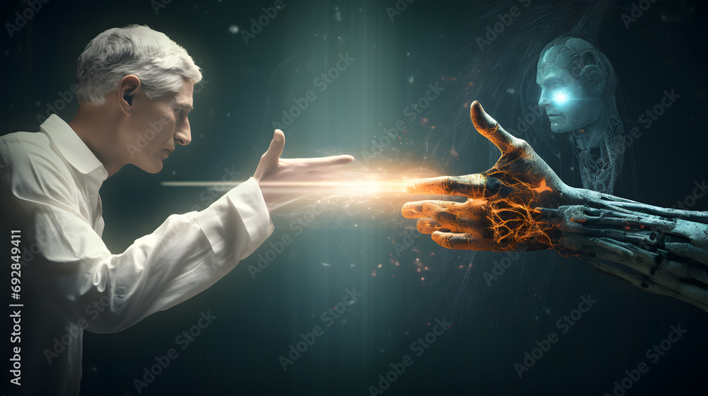 Technology meets humanity background, modern remake of The Creation of ...
