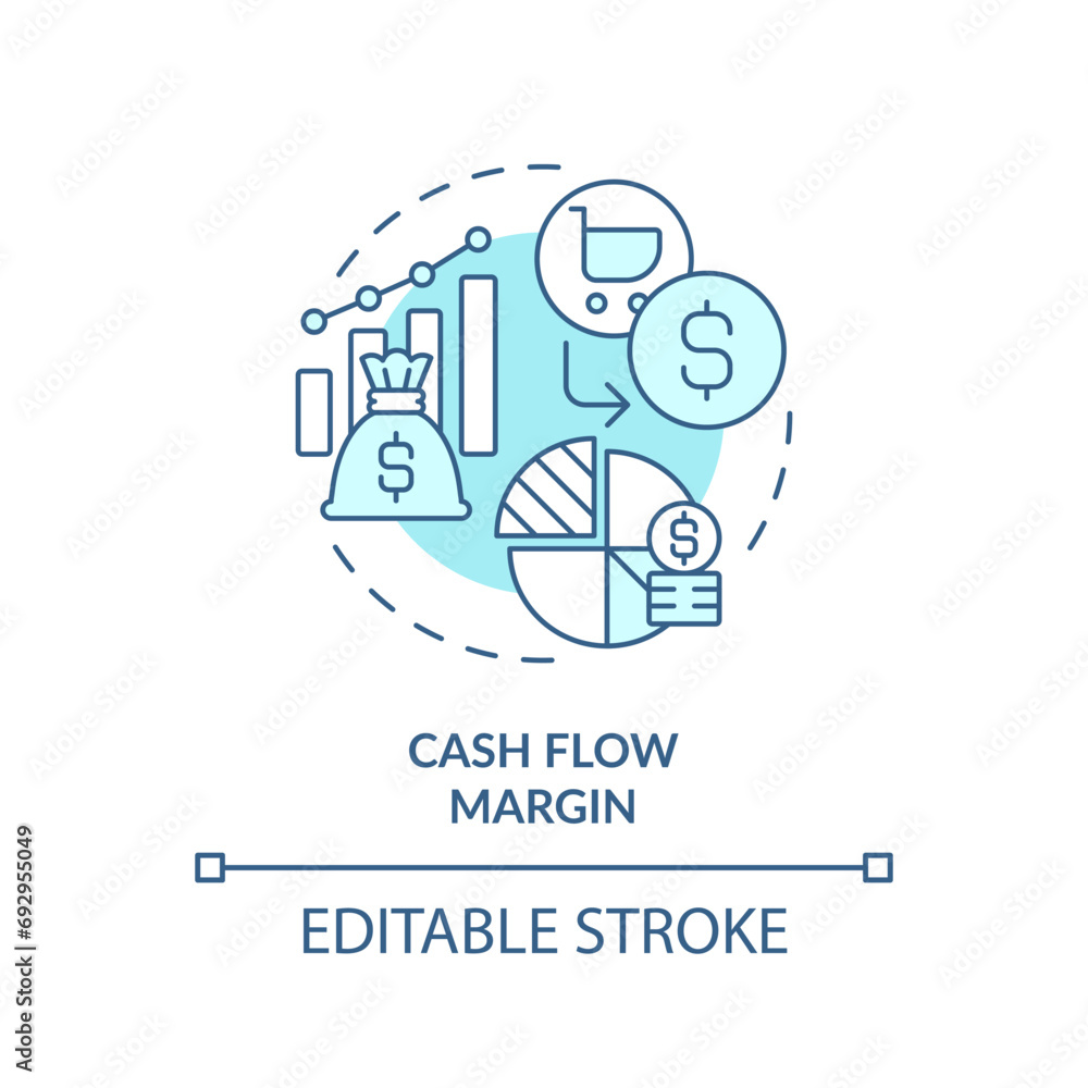 2D editable blue cash flow margin icon, monochromatic isolated vector ...