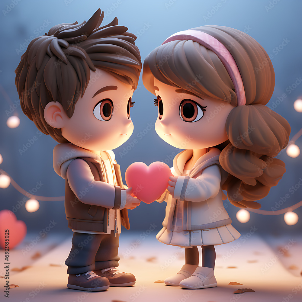 3d rendering anime cute kawaii love valentines day couple romantic ...