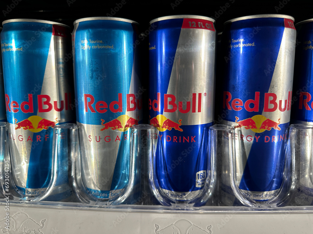 Miami, Florida - Red Bull regular and sugar free with Taurine cans for ...