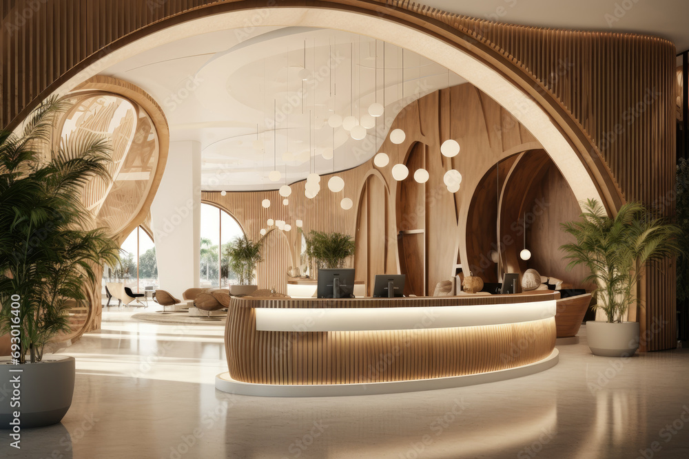 Stock-Illustration „Interior of luxury hotel lobby zone with reception ...