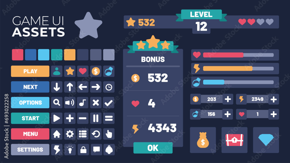 2D Game GUI Assets Stock Vector | Adobe Stock