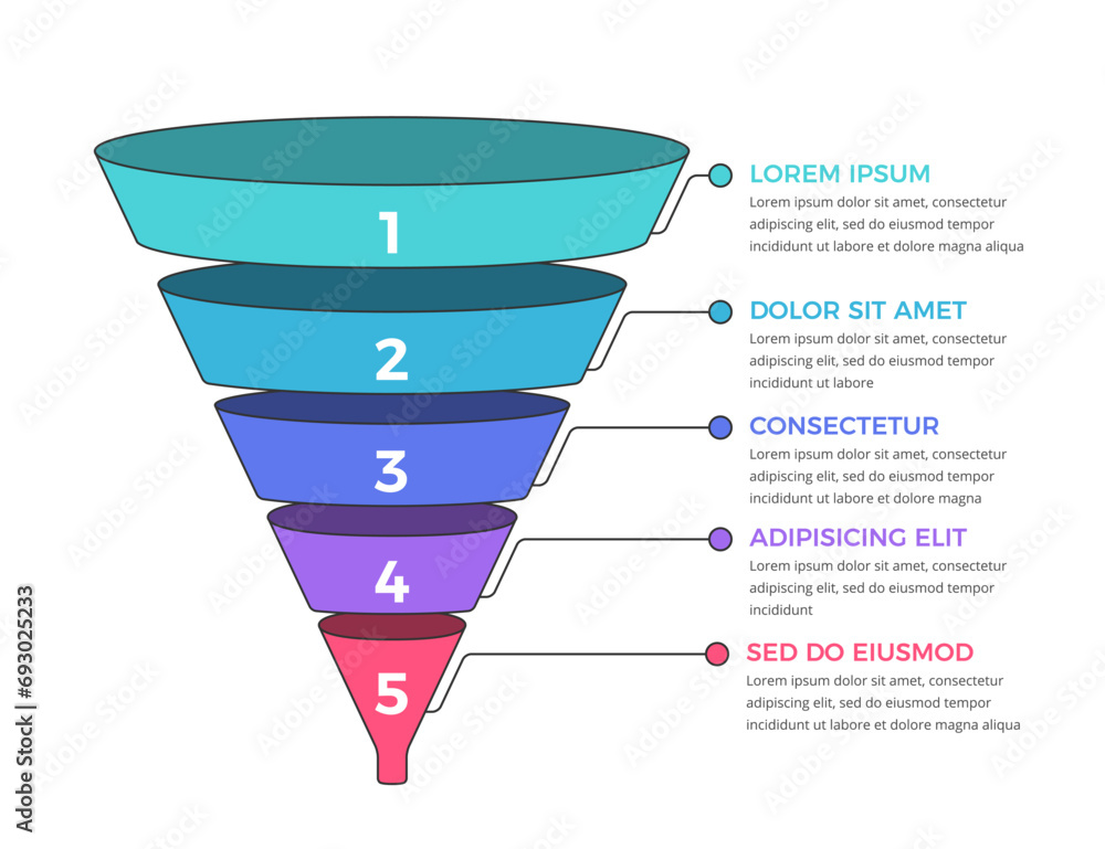 Sales funnel diagram with 5 elements, business infographic design ...