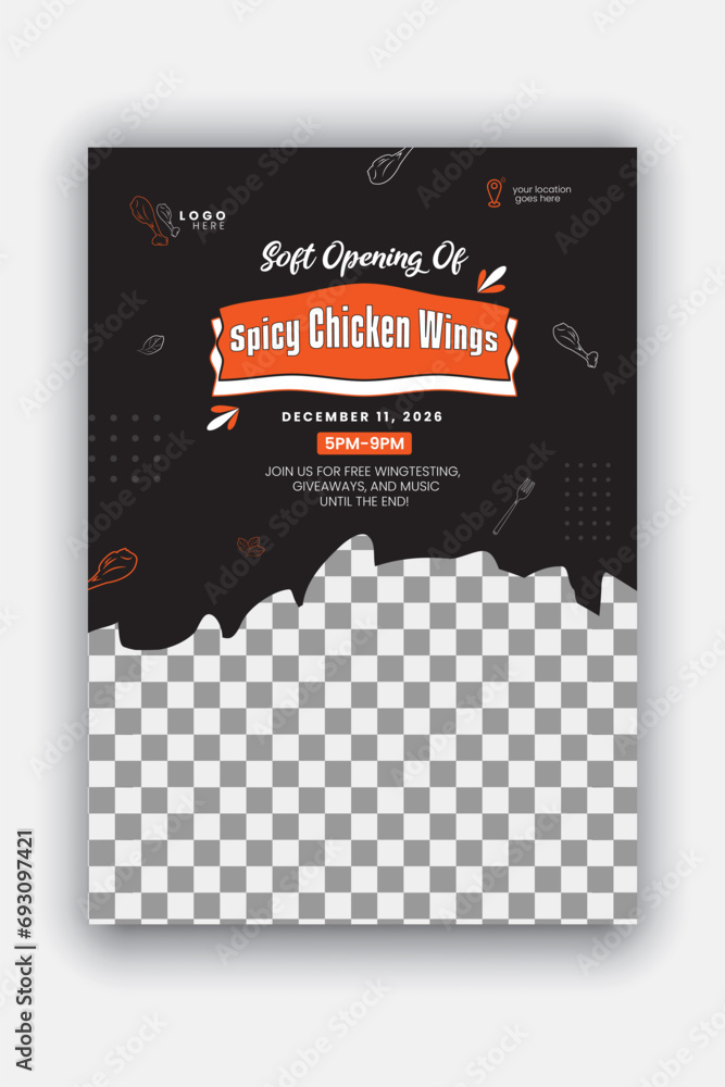 Chicken wings flyer design template for restaurant, delicious food menu ...