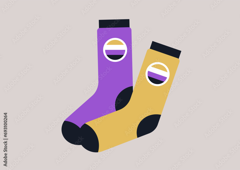 Non binary pride flag socks for people who may identify as an intermediate or separate third ...