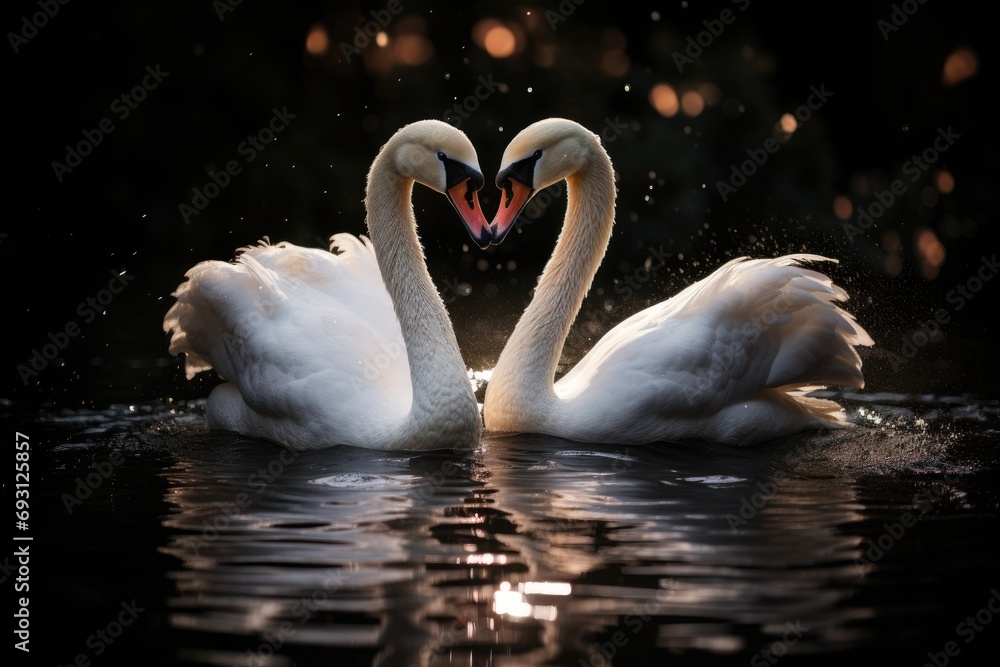 Graceful swan couple forming a heart shape with their necks, a symbol ...