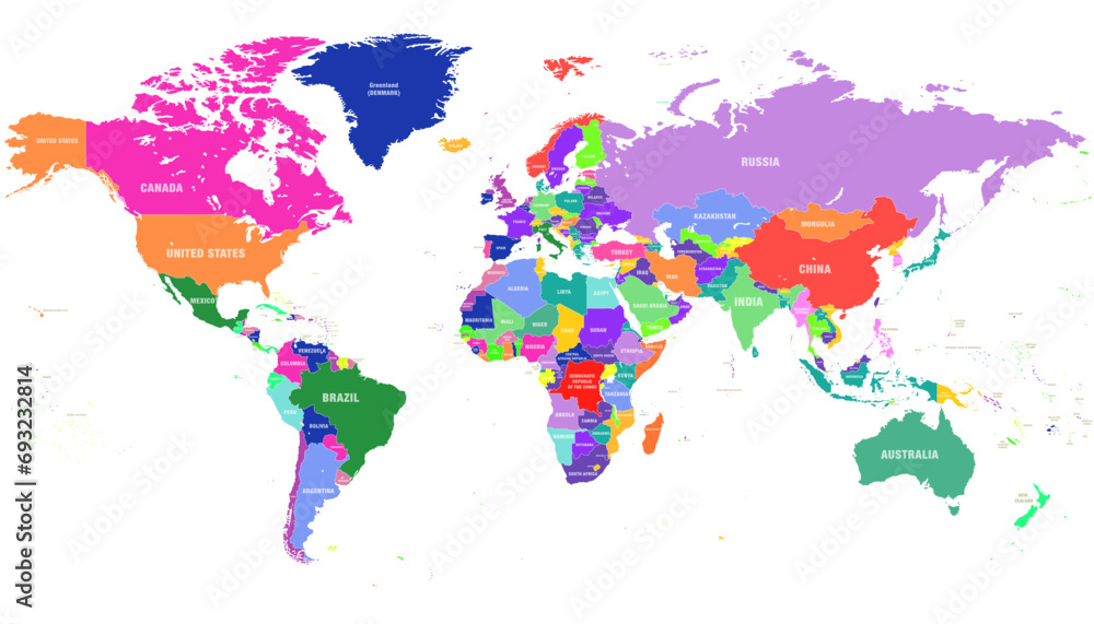 Vetor World map with names do Stock | Adobe Stock