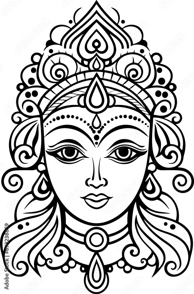Durga maa head drawing Stock Vector | Adobe Stock