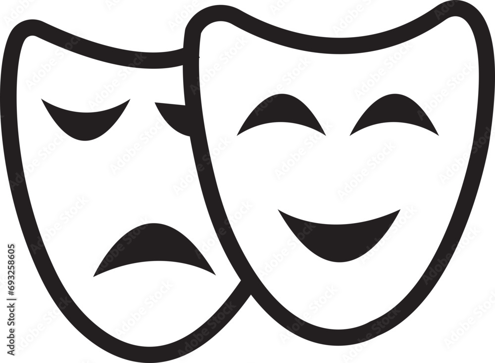 Black Line Theatrical mask icon. Theater, theatre mask sign. Masquerade ...