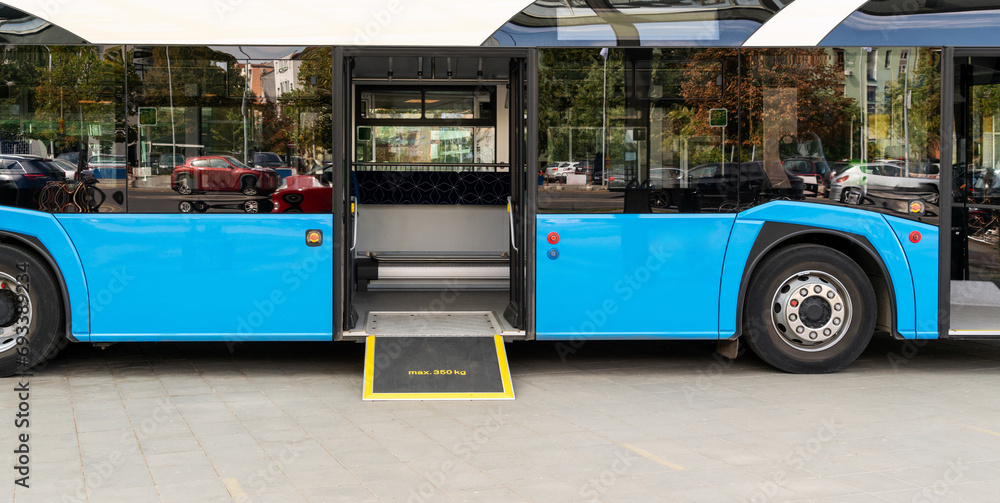 Bus ramp low floor. Accessible public transport. Stock Photo | Adobe Stock