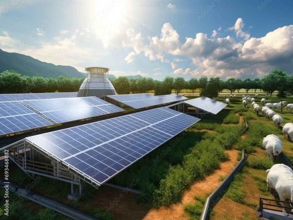 Solar panels on green field in summer, solar farm. Solar modules on ...