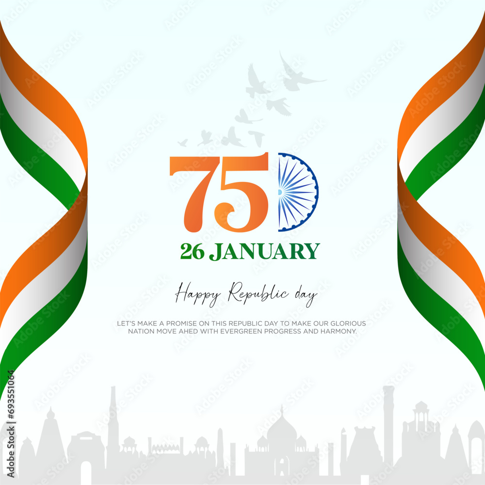 75th Republic day wishes with indian flag and ashoka chakra vector ...