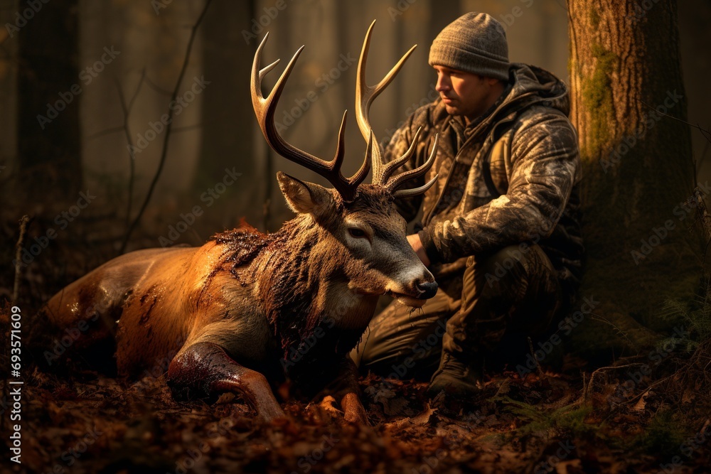 Embark on a serene woodland trek as a deer hunter navigates the ...