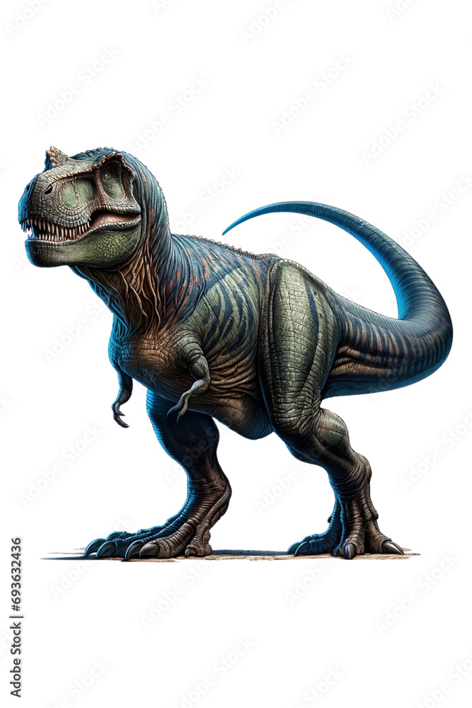 Full-body depiction of a Tyrannosaurus Rex, presented in a dynamic ...