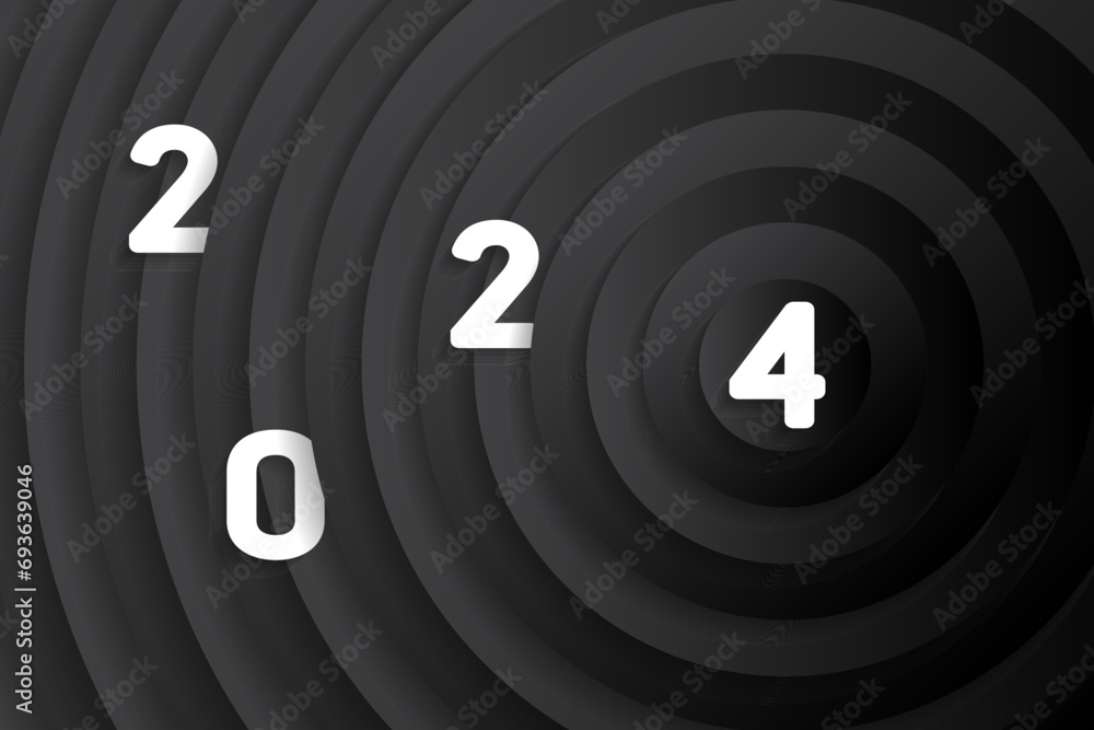 2024 white new year number on black gradient circles background. Vector ...