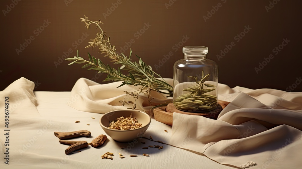 stacked dried medicinal herbs, specifically milk vetch roots, on a ...