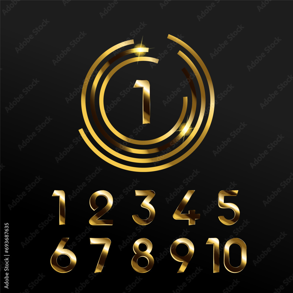 Golden Number 3D Style Font. Isolated Letters. Anniversary, Birthday ...