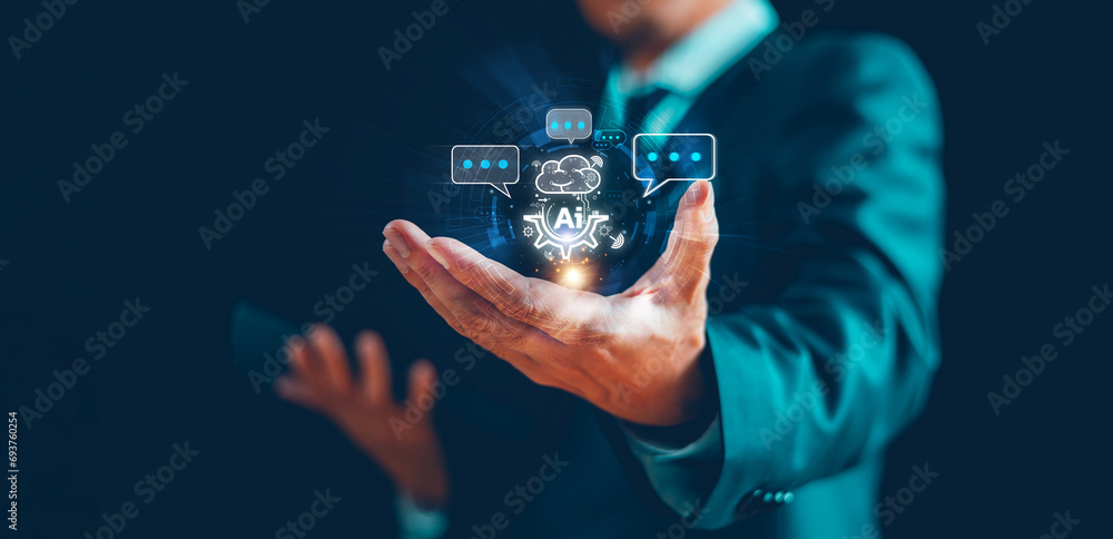 Businessman show smart business data developer service management. AI ...