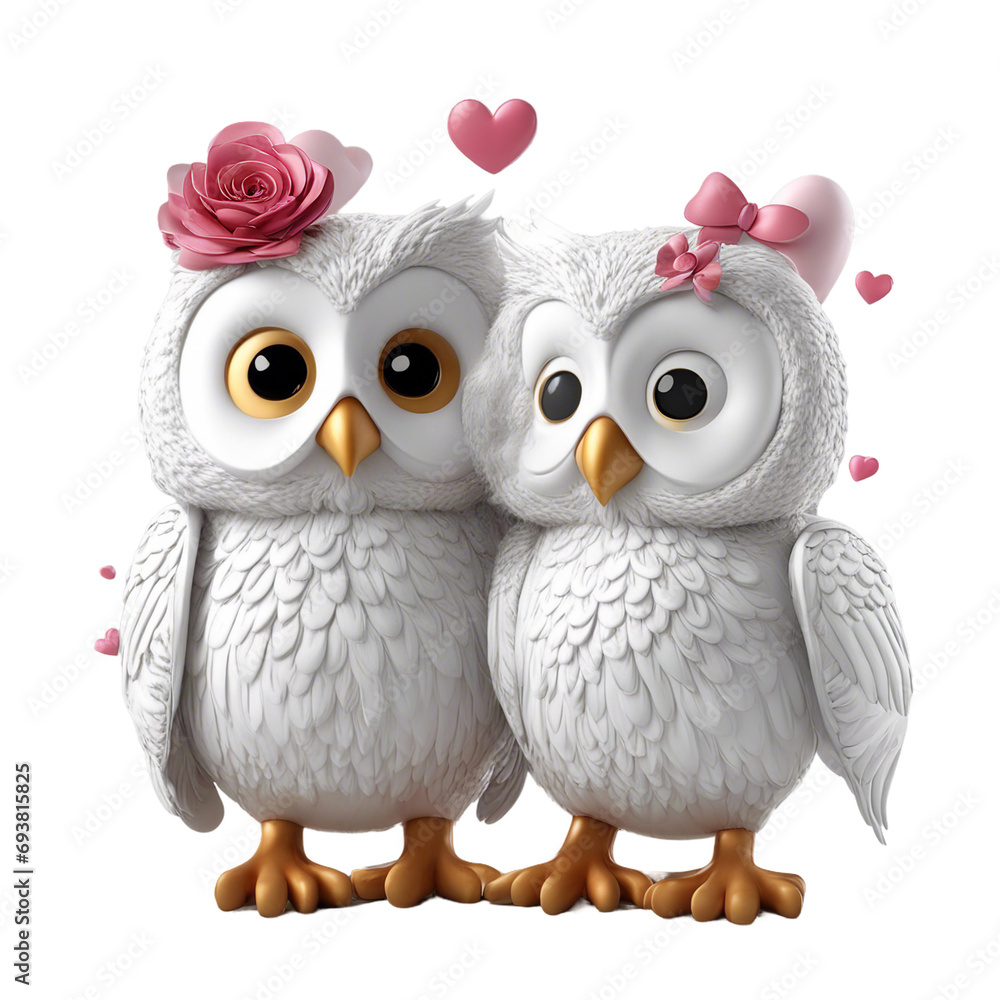 Cute and Cuddly Owl Couple in Valentine's Day Poses with Hearts ...