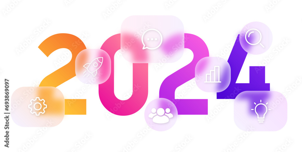 2024 New Year Glassmorphism UI Icon Sign and Symbol Logo. Design Vector ...