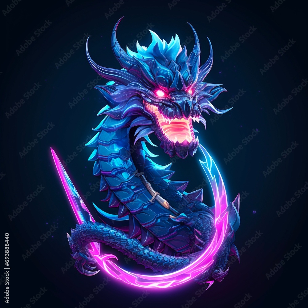 Neon light dragon animation. Animation collection concept with ...