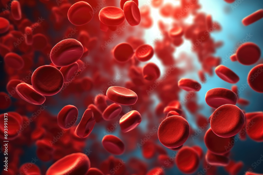 Erythrocytes, particles of human blood in motion in an artery, part of ...