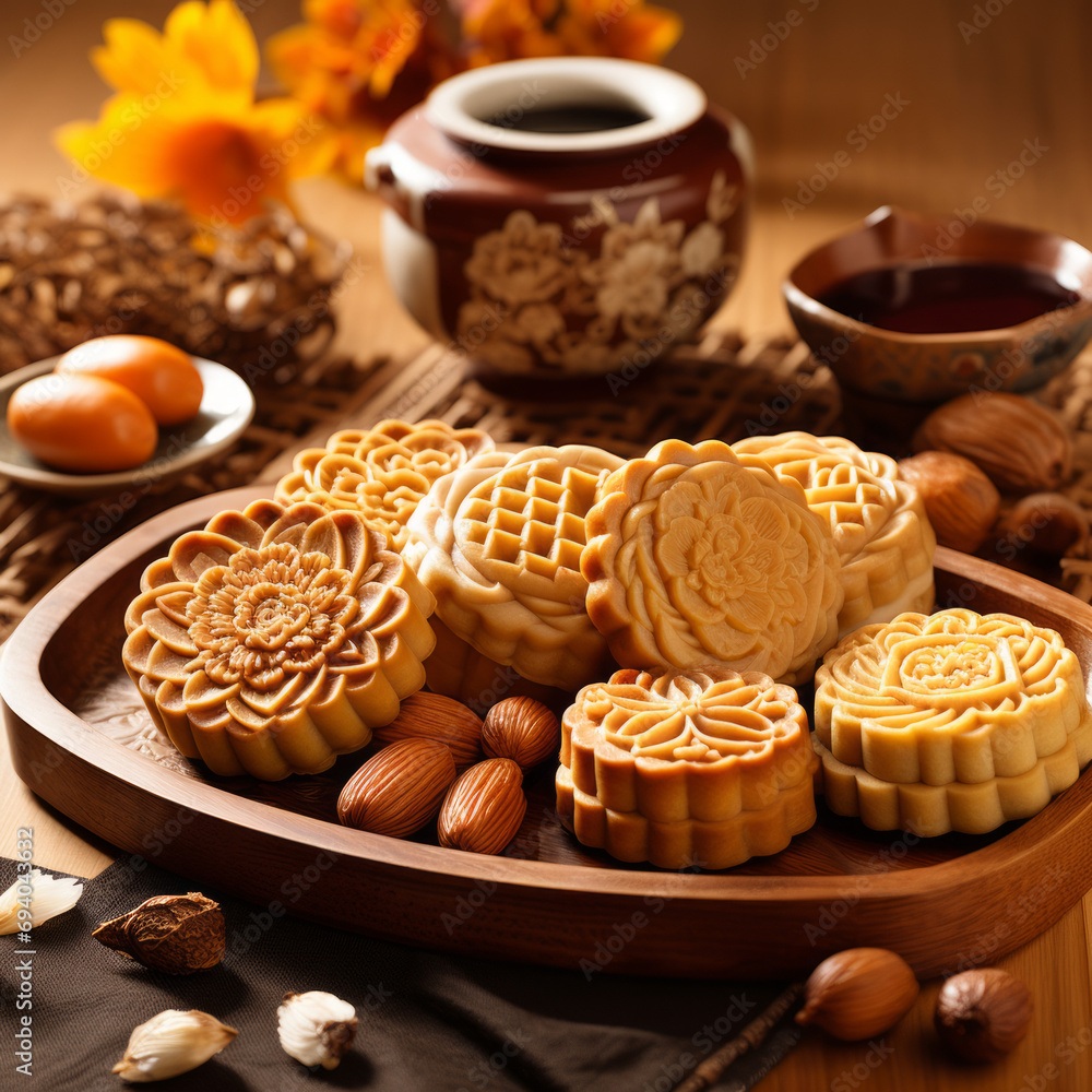 Yuebing mooncake is a traditional dish eaten during the Mid-Autumn ...