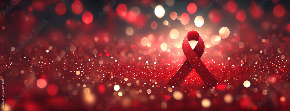 Stock-Foto „AIDS Awareness Red Ribbon on a Sparkling Red Background ...