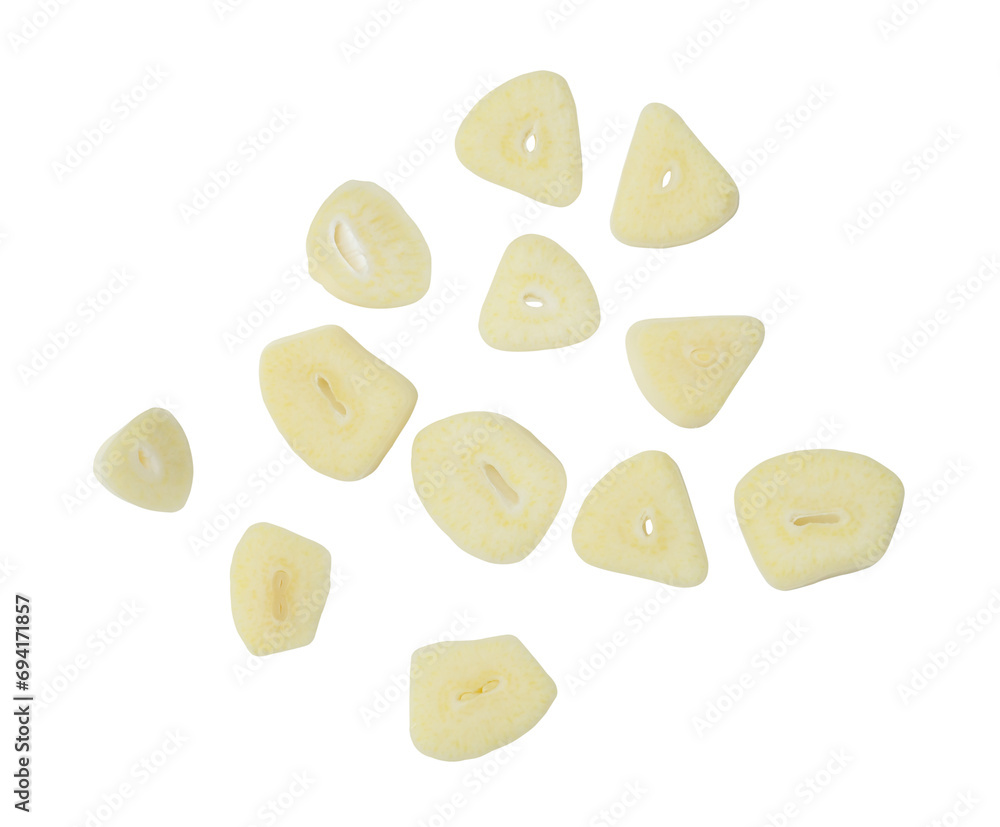 Top view set of white garlic slices isolated with clipping path in png ...