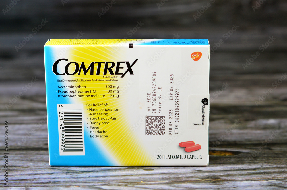 Cairo, Egypt, December 15 2023: Comtrex film coated capelts ...