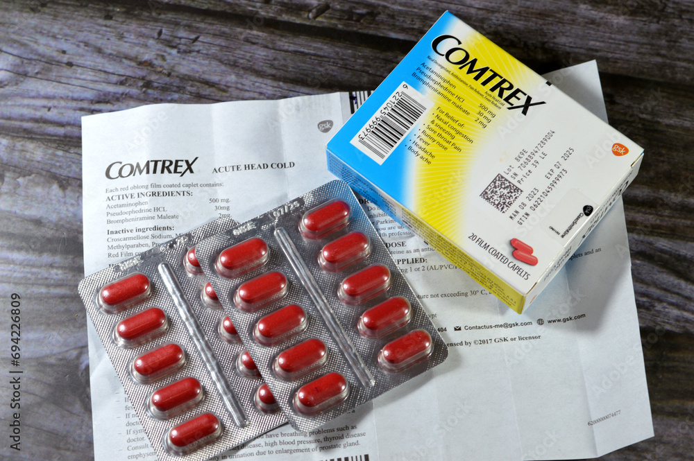 Cairo, Egypt, December 15 2023: Comtrex film coated capelts ...