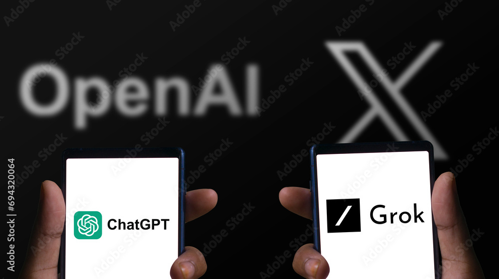 Dhaka, Bangladesh - 19 March 2024: Hand holding a phone with OpenAI ChatGPT AI chatbot and X.com ...