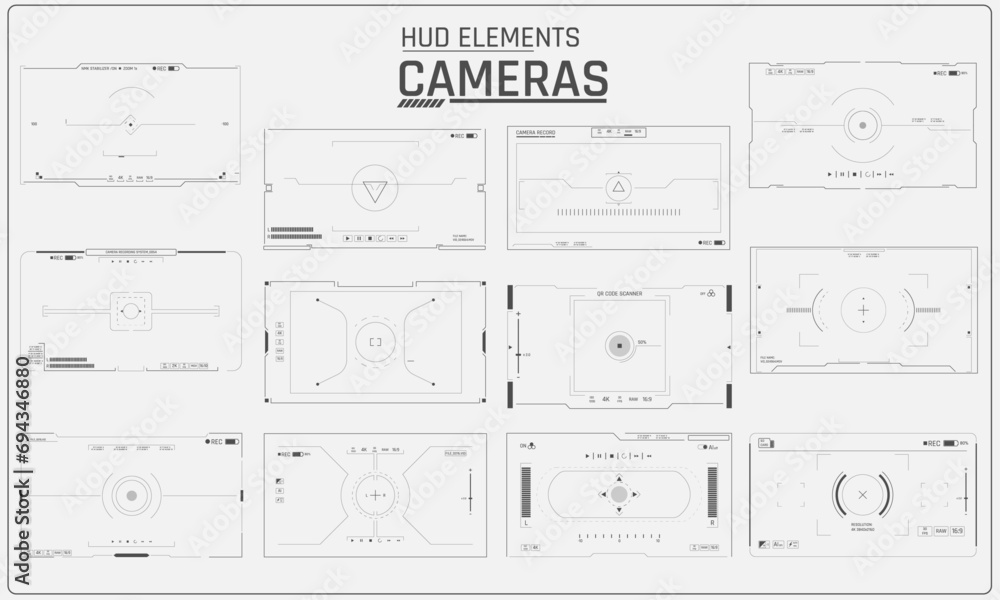 HUD Elements Sci-Fi Cameras collection. Futuristic cameras for GUI, UI ...