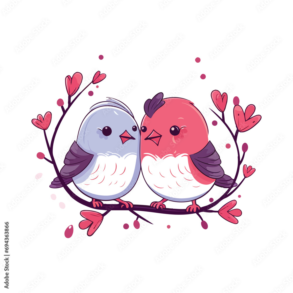 bird, love, heart, vector, illustration, birds, cartoon, flower, cute ...